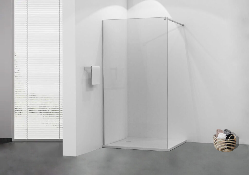 Chrome walk in shower screen glass panel with one arm - conric